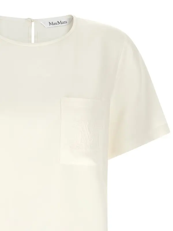 Max Mara Silk Crepe De Chine Blouse With Embroidered Monogram - White