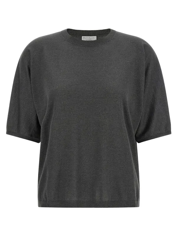 Brunello Cucinelli Sparkling Knit Sweater With Lamé Yarn - Gray