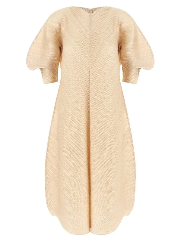 Issey Miyake V-neck Sculptural Sleeve Midi Dress - Cream