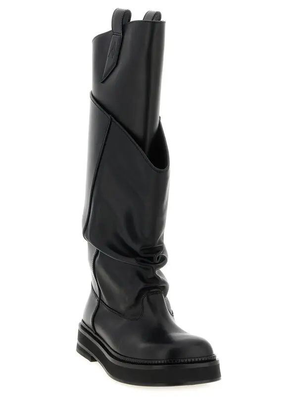 Attico Calf Leather Double-leg Boots - Black