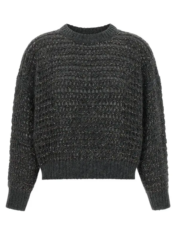 Brunello Cucinelli Dazzling Braids" Sweater - Gray