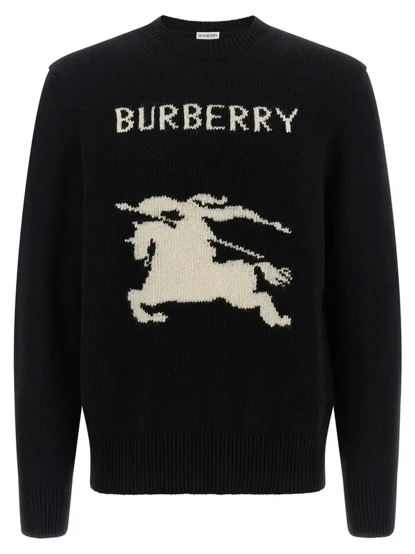 Burberry Wool & Cashmere Blend Ekd Logo Crew Neck Sweater - Black
