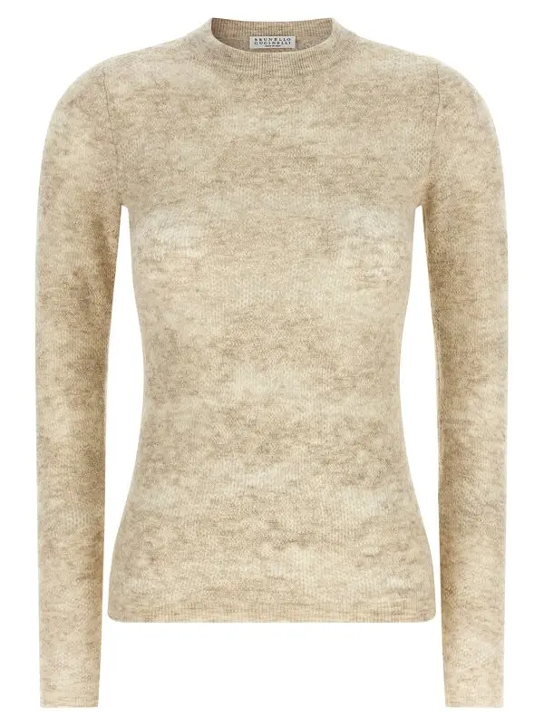 Brunello Cucinelli Flower Lace" Silk And Alpaca Blend Sweater - Cream