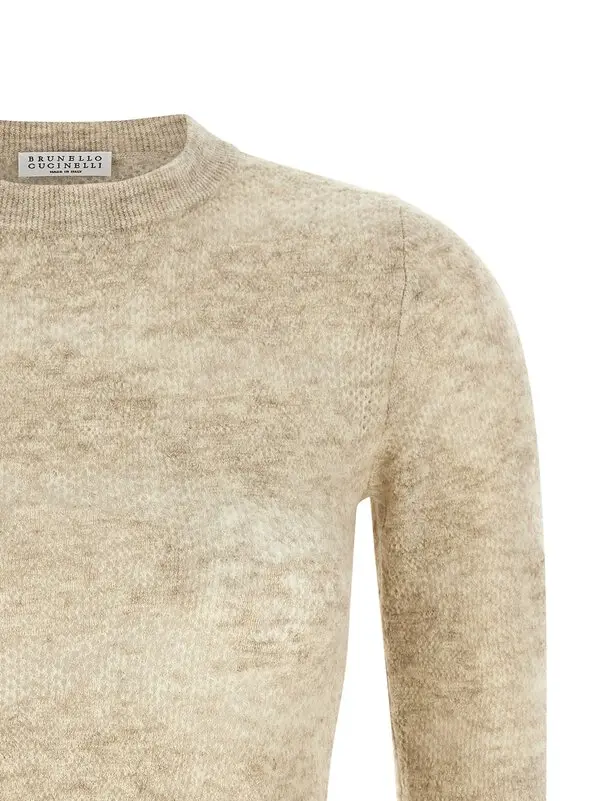 Brunello Cucinelli Flower Lace" Silk And Alpaca Blend Sweater - Cream