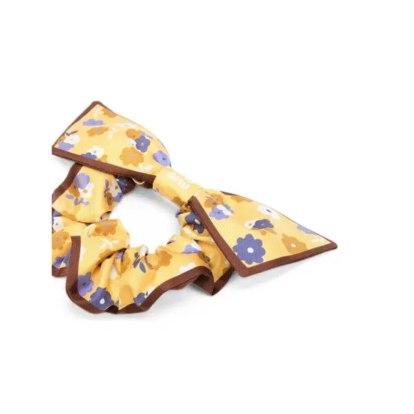 Miu Miu Floral Print Bow Detail Scrunchie - Yellow