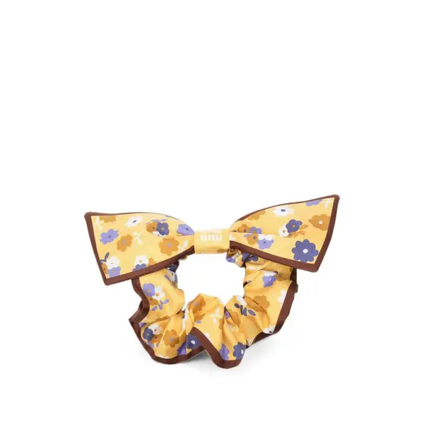 Miu Miu Floral Print Bow Detail Scrunchie - Yellow