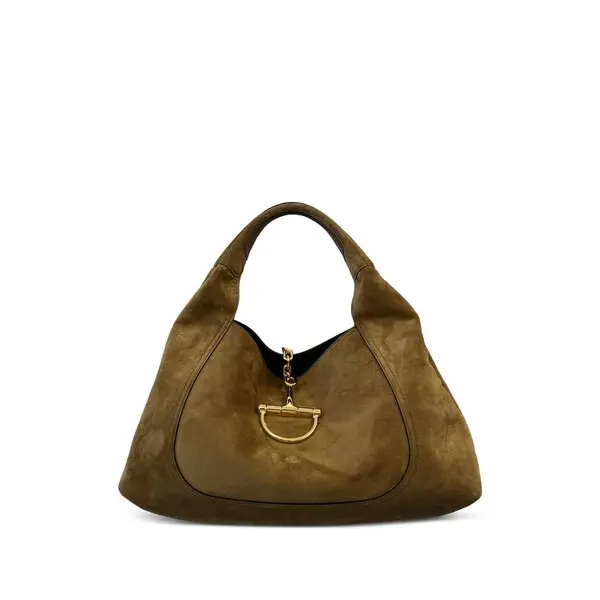 Gucci Calf Suede Shoulder Bag With Gold-toned Horsebit Detail - Brown
