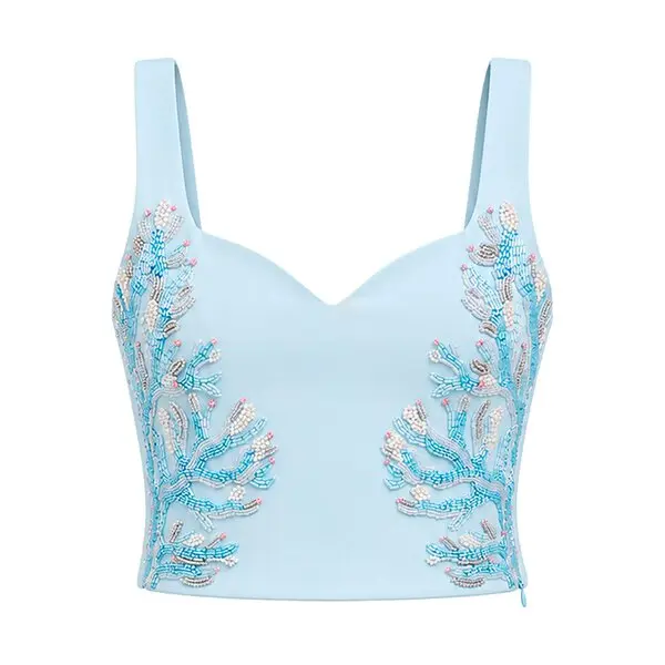 LAURA SLINGS Embellished Crop Top - Blue