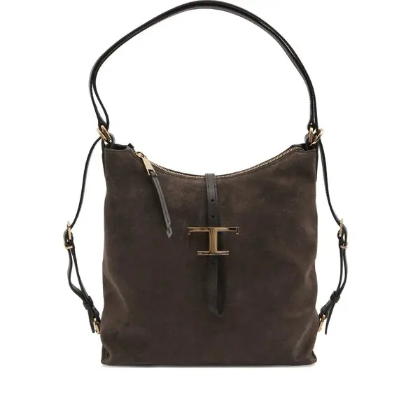 TOD'S Suede Shoulder Bag With Top Handle - Brown