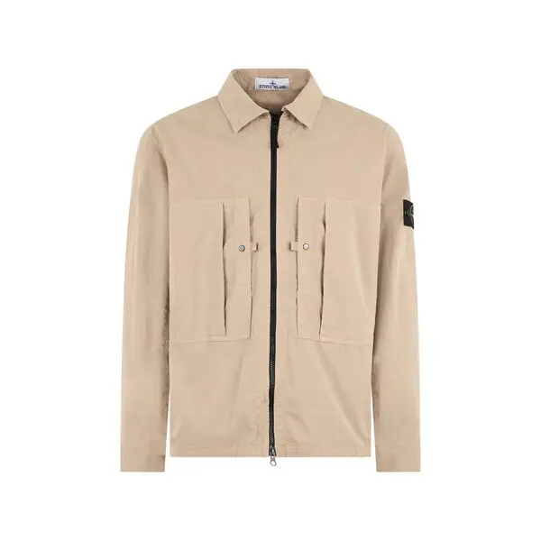 Stone Island Beige Cotton Zip-up Shirt Jacket - Cream