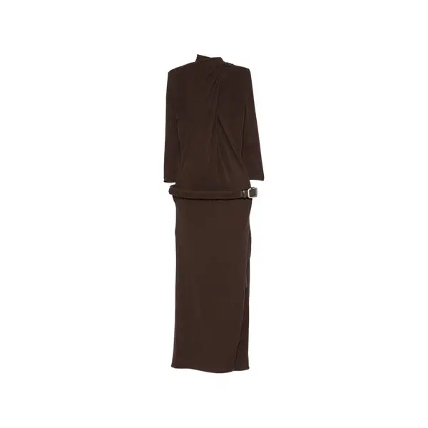 Attico Dark Halter Neck Dress With Silver-tone Buckle - Brown