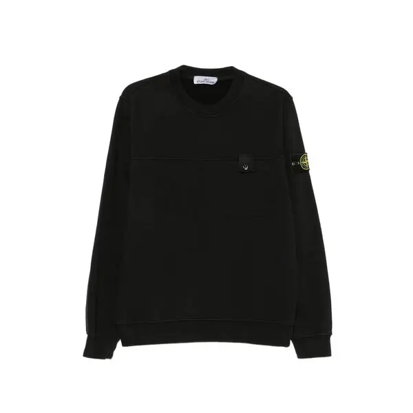 Stone Island Crew Neck Sweatshirt With Logo Patch - Black