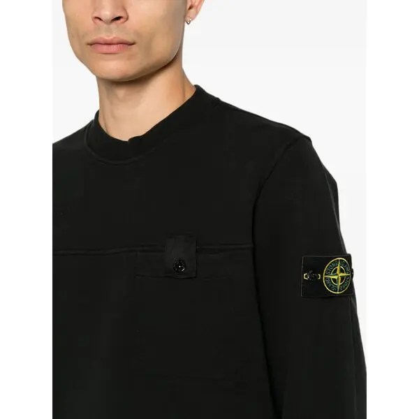 Stone Island Crew Neck Sweatshirt With Logo Patch - Black