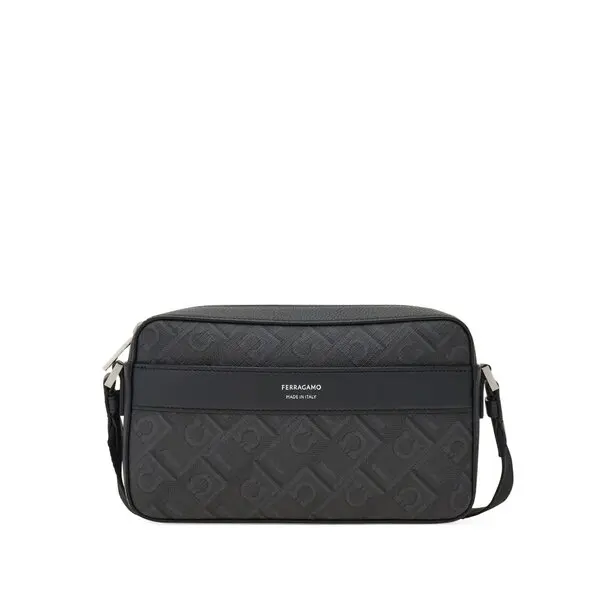 FERRAGAMO Messenger Bag With All-over Monogram - Black