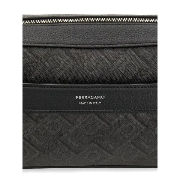 FERRAGAMO Messenger Bag With All-over Monogram - Black