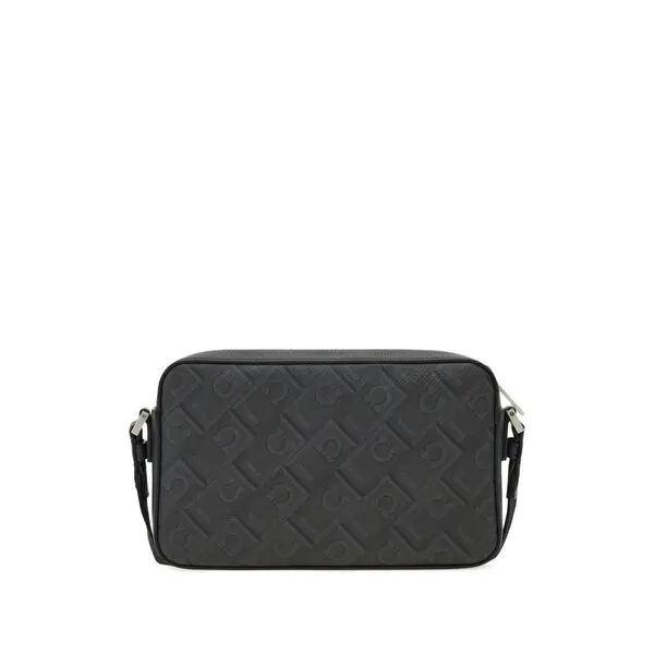 FERRAGAMO Messenger Bag With All-over Monogram - Black