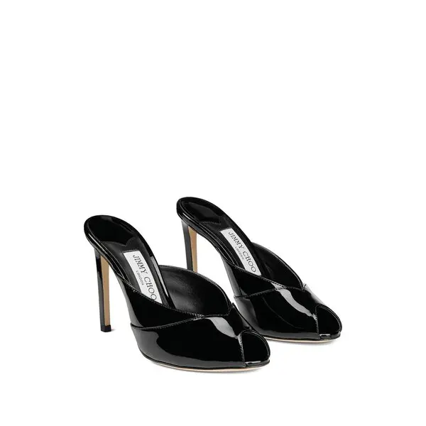JIMMY CHOO Patent Leather Peep-toe Stiletto Mules - Black