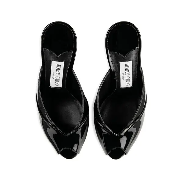 JIMMY CHOO Patent Leather Peep-toe Stiletto Mules - Black