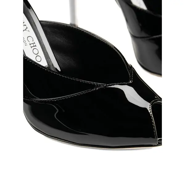 JIMMY CHOO Patent Leather Peep-toe Stiletto Mules - Black