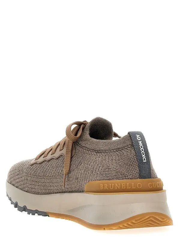 Brunello Cucinelli Stretch Knit Lace-up Sneakers - Gray
