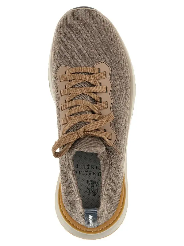 Brunello Cucinelli Stretch Knit Lace-up Sneakers - Gray