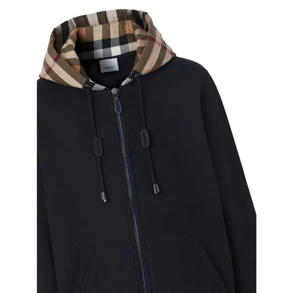 Burberry Checked Hood Zip-up Hoodie - Black