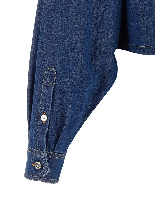 Versace Cropped Cotton Denim Shirt With Medusa Hardware