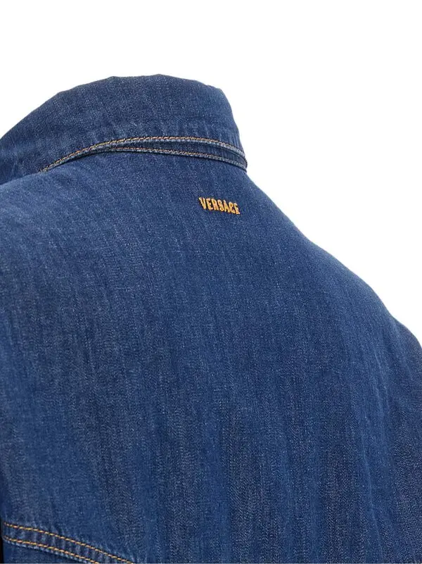 Versace Cropped Cotton Denim Shirt With Medusa Hardware