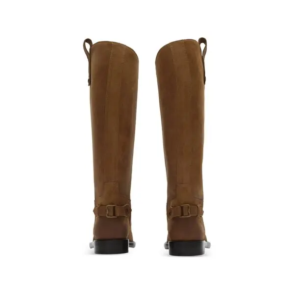 Burberry Calf Suede Knee-high Boots With Buckled Ankle Straps - Brown