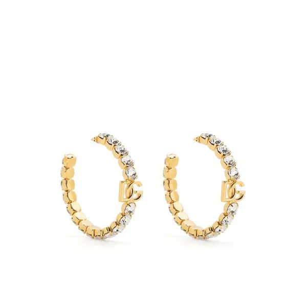 Dolce & Gabbana Gold Tone Rhinestone Embellished Dg Logo Hoop Earrings - Multicolor