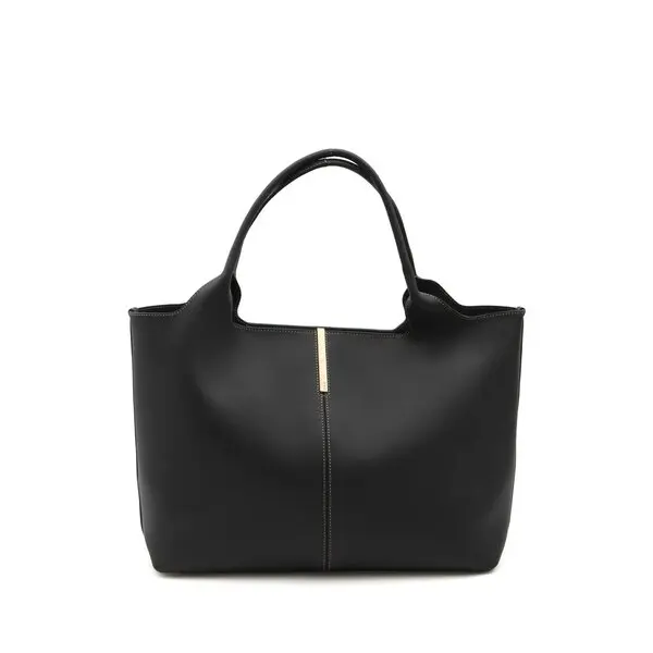 TOD'S Calfskin Tote Bag With Metal Feet - Black