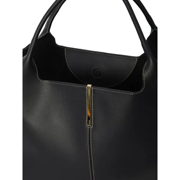 TOD'S Calfskin Tote Bag With Metal Feet - Black