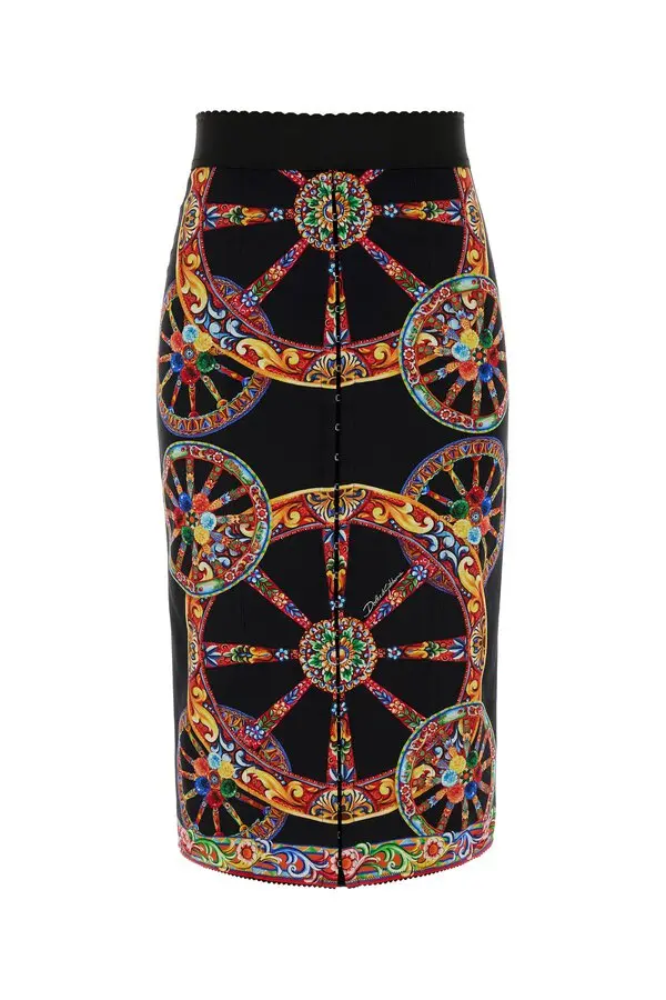 Dolce & Gabbana Printed Charmeuse Midi Skirt - White