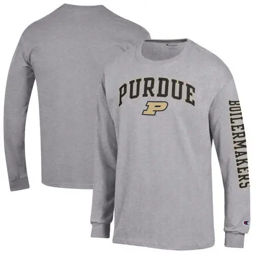 Champion Purdue Boilermakers Arch Over Logo 2-hit Long Sleeve T-shirt - Heather Gray