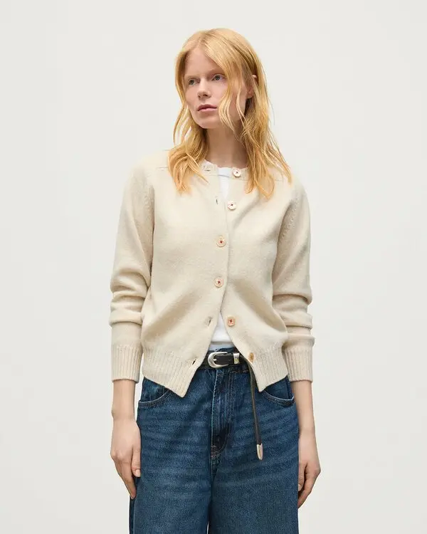 Johnstons Of Elgin Blyth Lambswool Cardigan - Natural