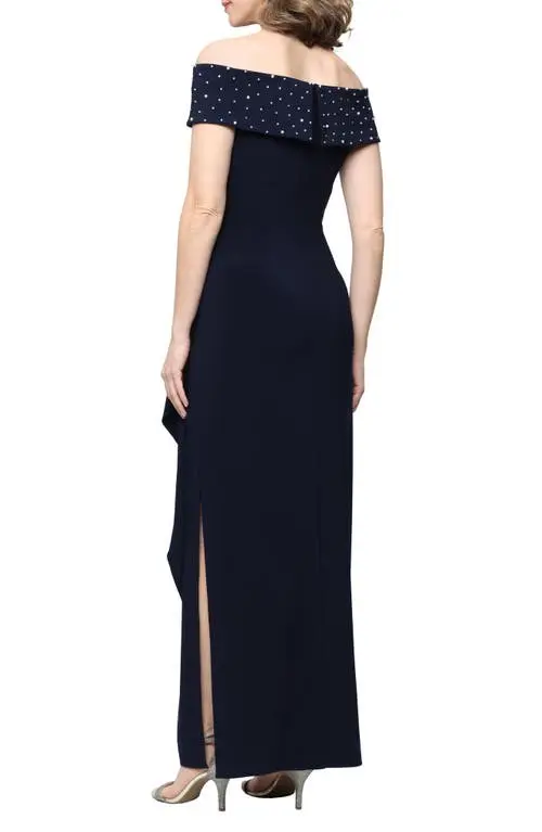 Alex Evenings Beaded Off The Shoulder Jersey Gown