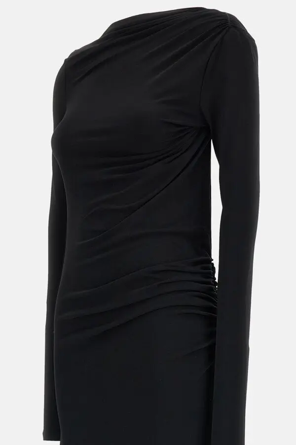 Andamane Sophie Maxi Dress With Asymmetrical Neckline And Draped Details - Nero