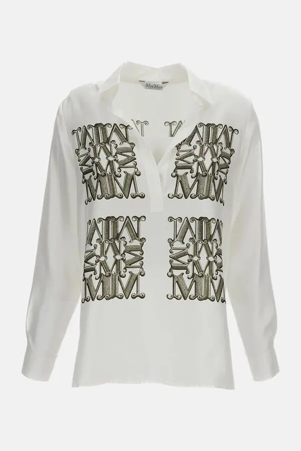 Max Mara Silk Twill Shirt With Maxmarabesque Print - White