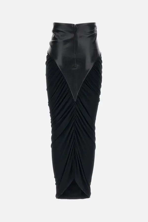 Andamane Draped Midi Skirt With Vegan Leather Insert - Nero