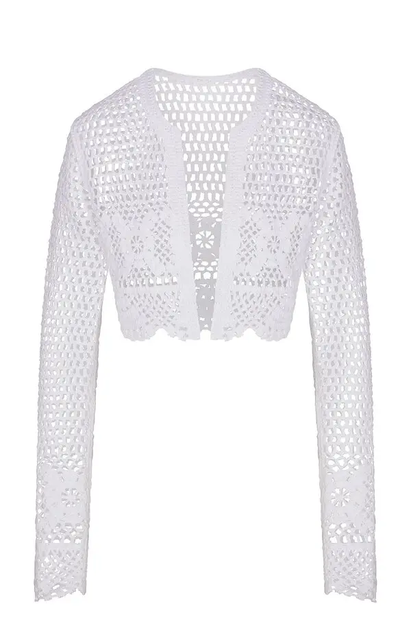SKIMS Crochet Swim Cropped Cardigan In White - Snow
