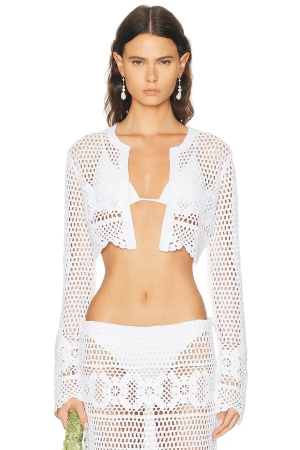 SKIMS Crochet Swim Cropped Cardigan - Snow