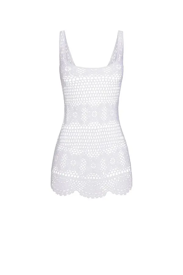 SKIMS Crochet Swim Tank Dress In White - Snow