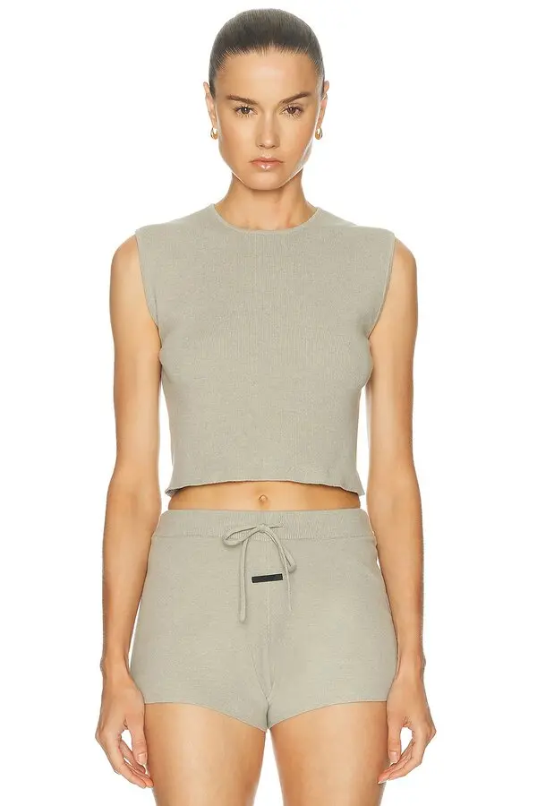 Fear Of God Rib Knit Crop Top In Grey - Seal