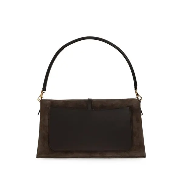 TOD'S Calf Suede Shoulder Bag With Gold-tone T Timeless Plaque - Brown