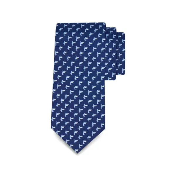 FERRAGAMO Silk Shark Print Neck Tie - Blue