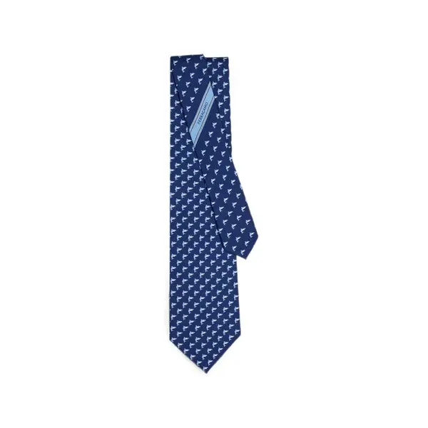 FERRAGAMO Silk Shark Print Neck Tie - Blue