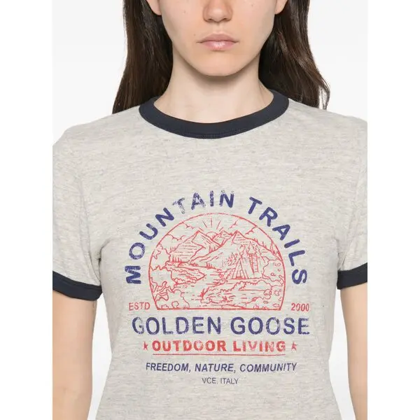 GOLDEN GOOSE Grey Cotton Graphic Print T-shirt - Gray
