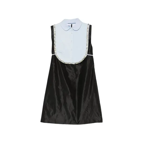 Prada Sleeveless Crystal Embellished Peter Pan Collar Dress - Black