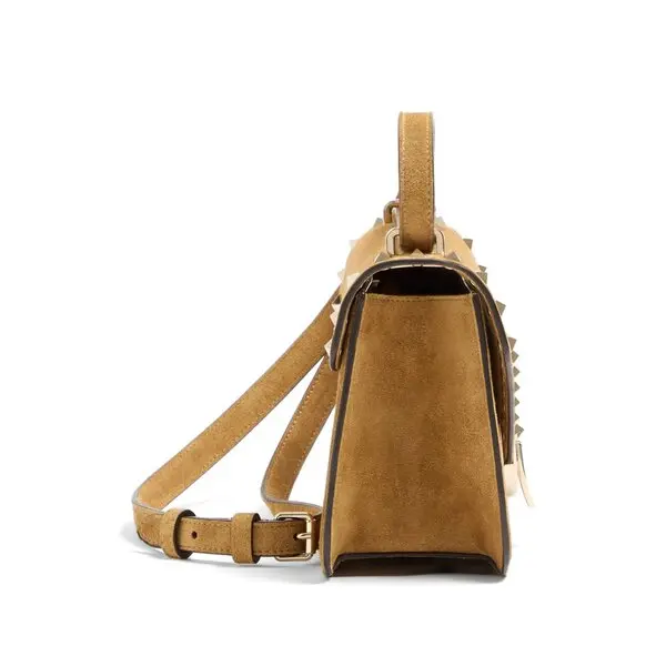 Valentino Garavani Suede Shoulder Bag With Rockstud Embellishments - Cream