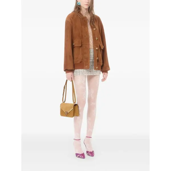 Valentino Garavani Suede Shoulder Bag With Rockstud Embellishments - Cream